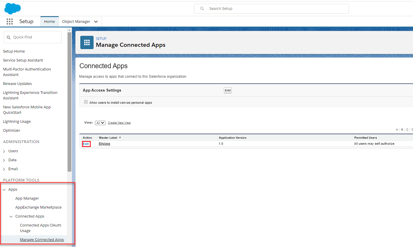 Configuring Salesforce connected app - Lightning view